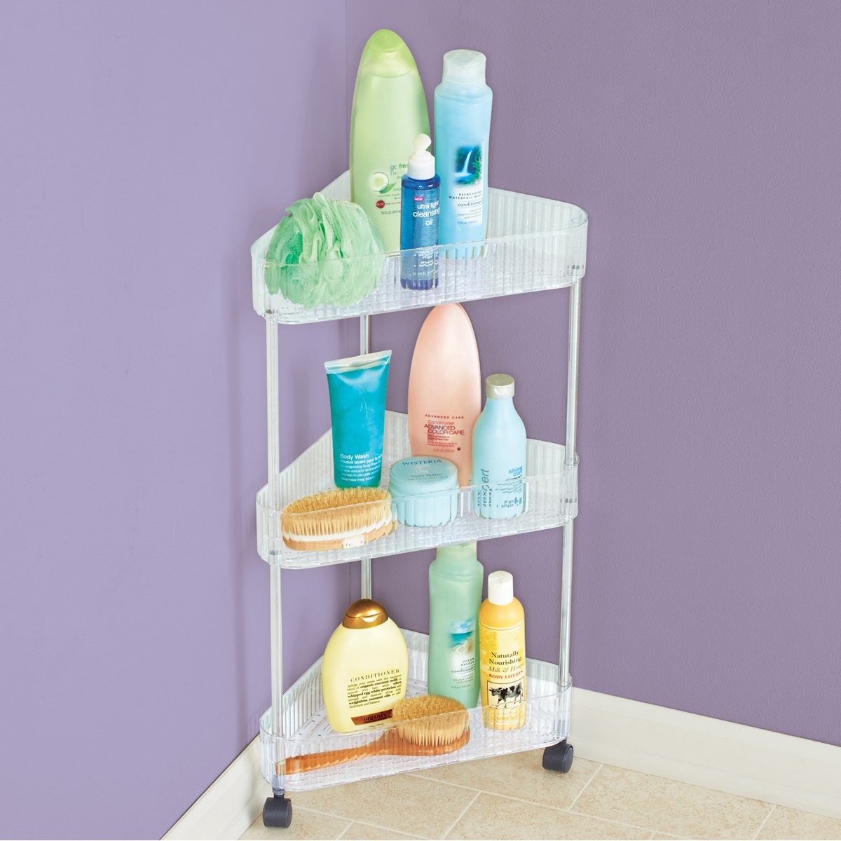 3-Tier Corner Triangle Storage Shelf with Wheels | Collections Etc.