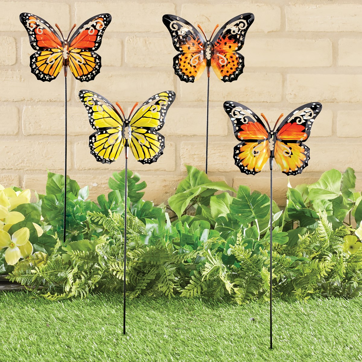 Yellow & Orange Butterfly Garden Stakes - Set of 4 | Collections Etc.