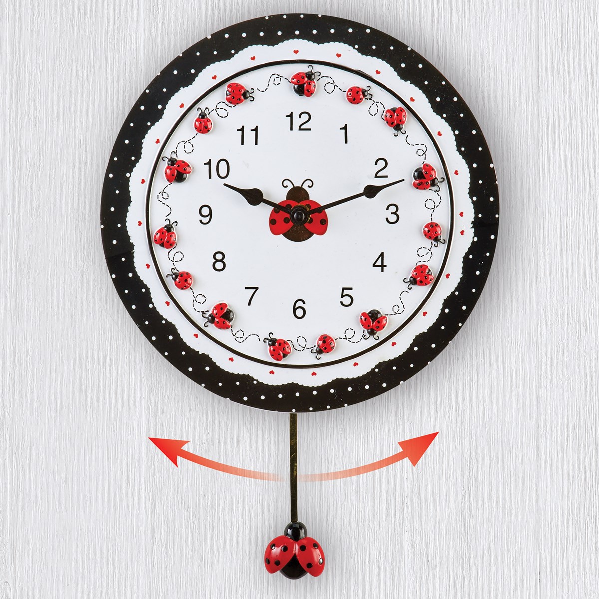 Adorable Ladybug Kitchen Pendulum Wall Clock with Polka Dot Accents ...