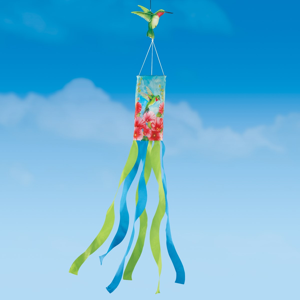 Solar Lighted Hummingbird Floral Springtime Windsock | Collections Etc.