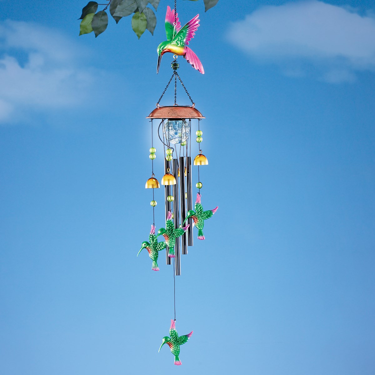 Solar Powered Hummingbird Bell Windchime Garden Mobile | Collections Etc.