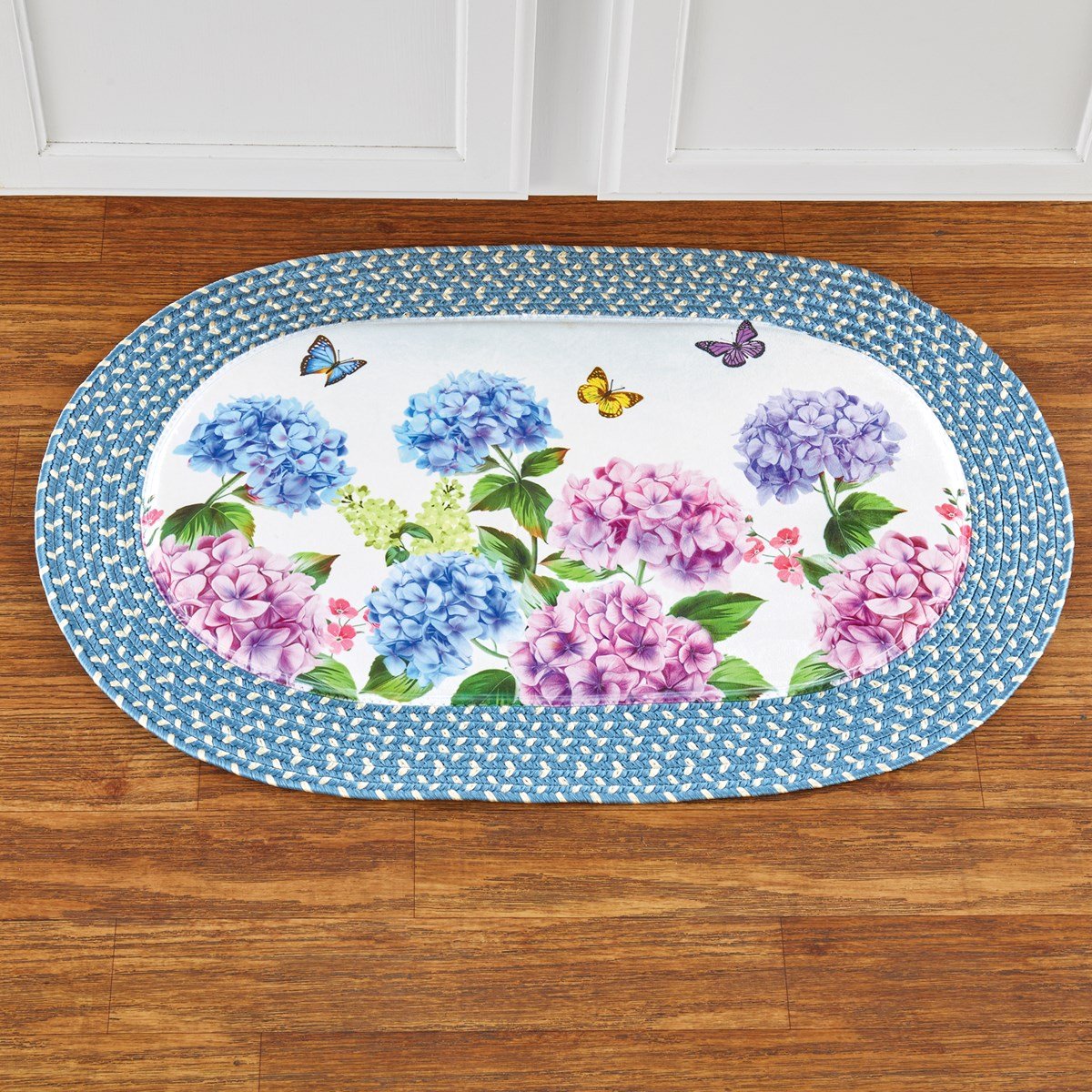 Colorful Hydrangeas and Butterflies Braided Accent Rug | Collections Etc.