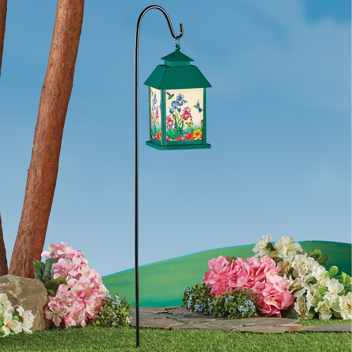 Springtime Garden Solar Lighted Outdoor Lantern with Shepherd's Hook ...