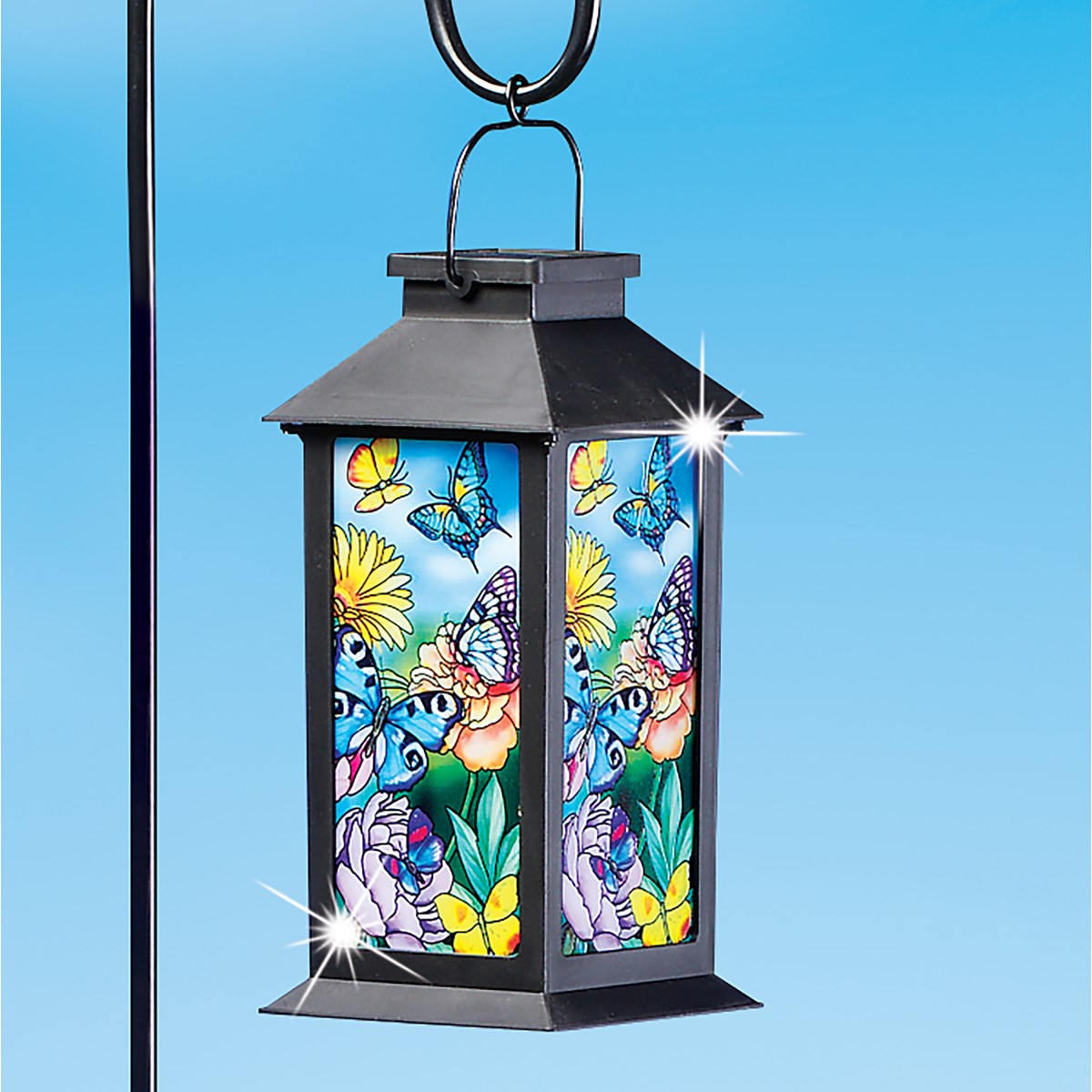 Solar Lighted Faux Stained Glass Butterfly Lantern with Shepherds Hook ...