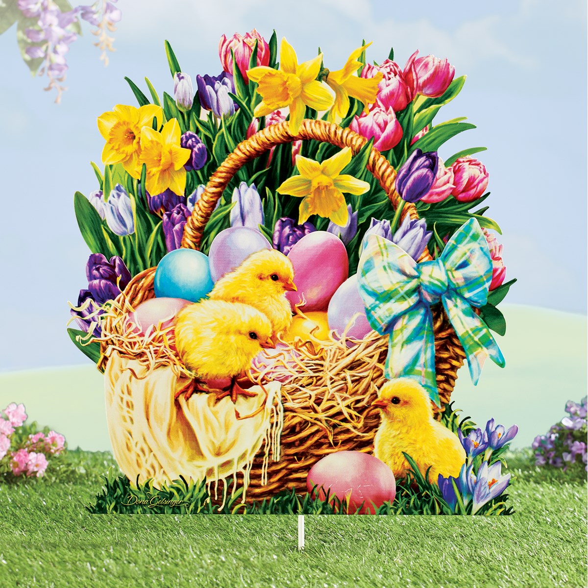 Adorable Easter Basket Chicks Garden Stake | Collections Etc.