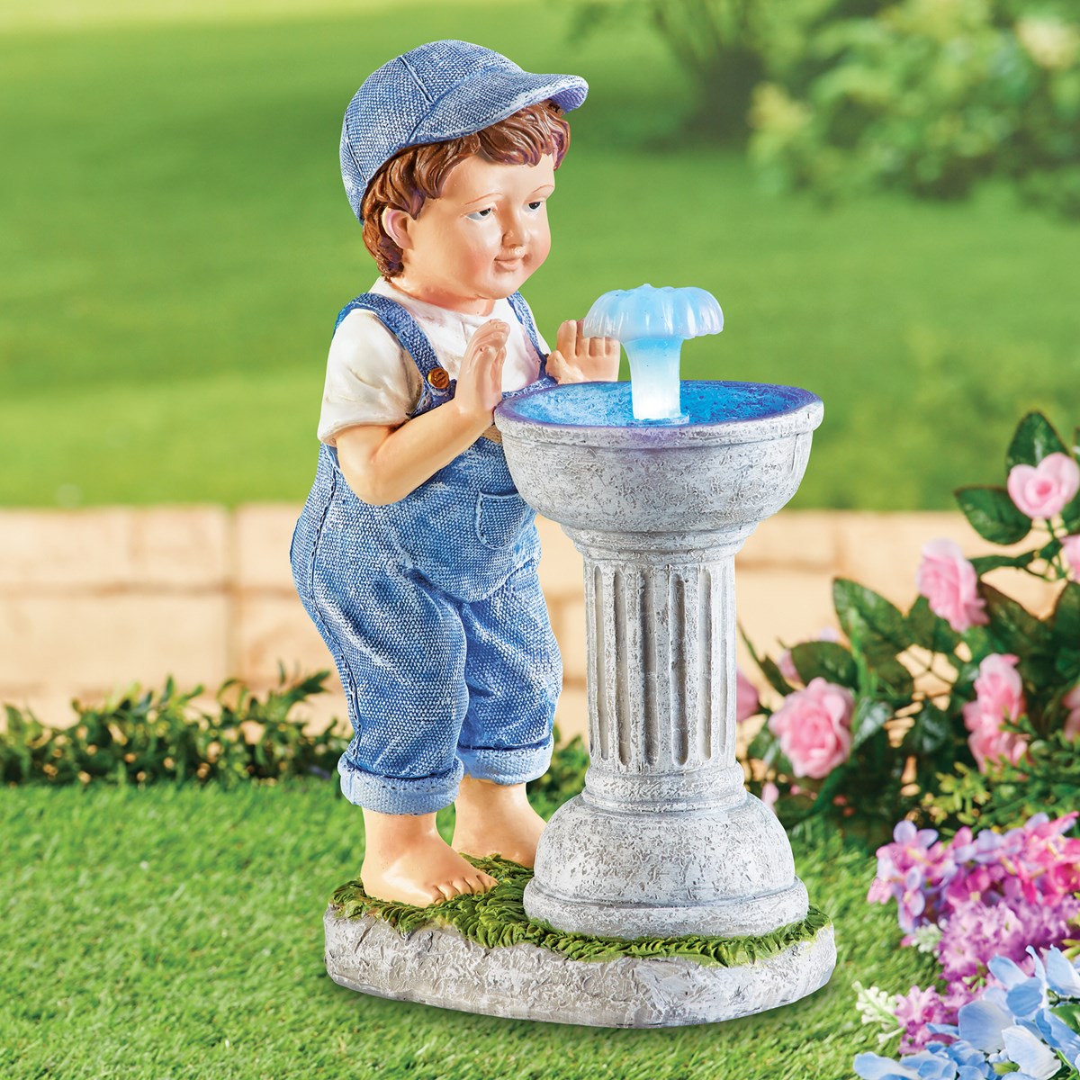 Boy with Solar Powered Fountain Garden Statue | Collections Etc.