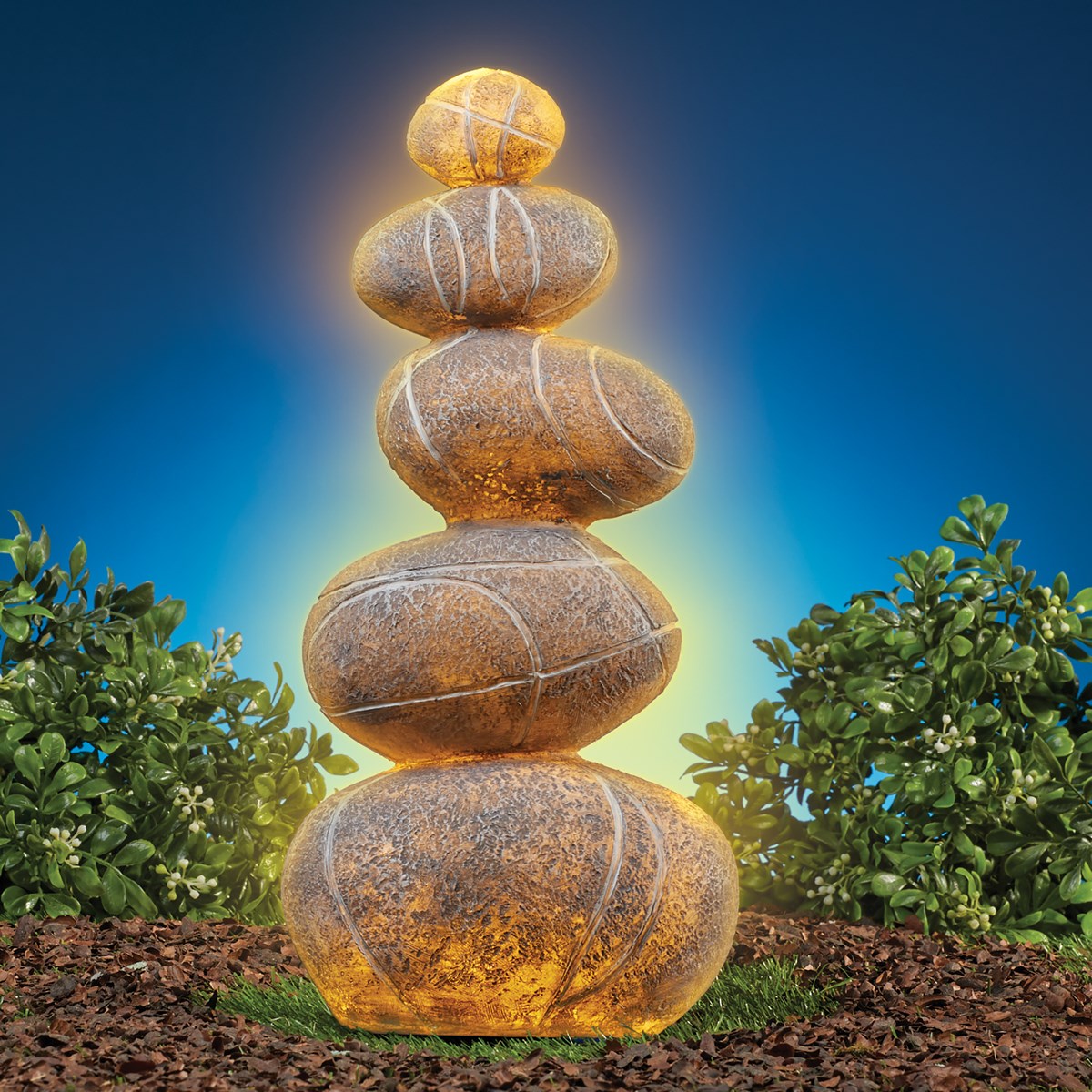 Solar LED Lighted Stack of 5 Balancing Stones Garden Sculpture ...