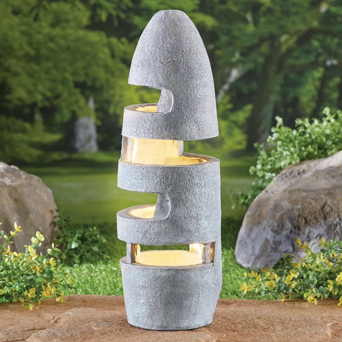 Modern Solar Powered Resin Stone Light Sculpture | Collections Etc.