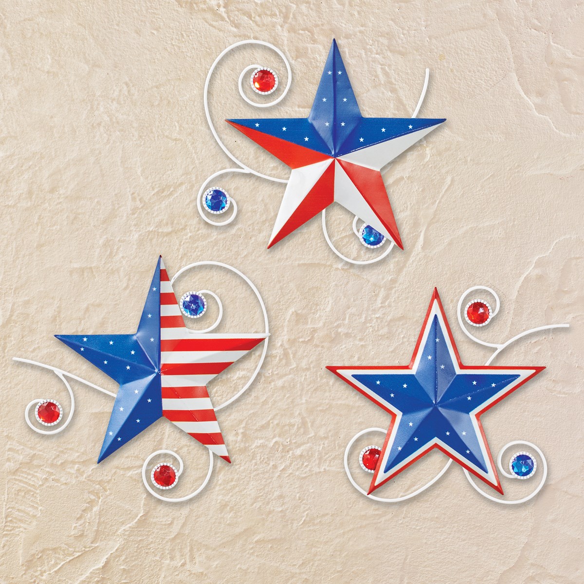 Patriotic Metal Star 3-Piece Wall Art Set | Collections Etc.
