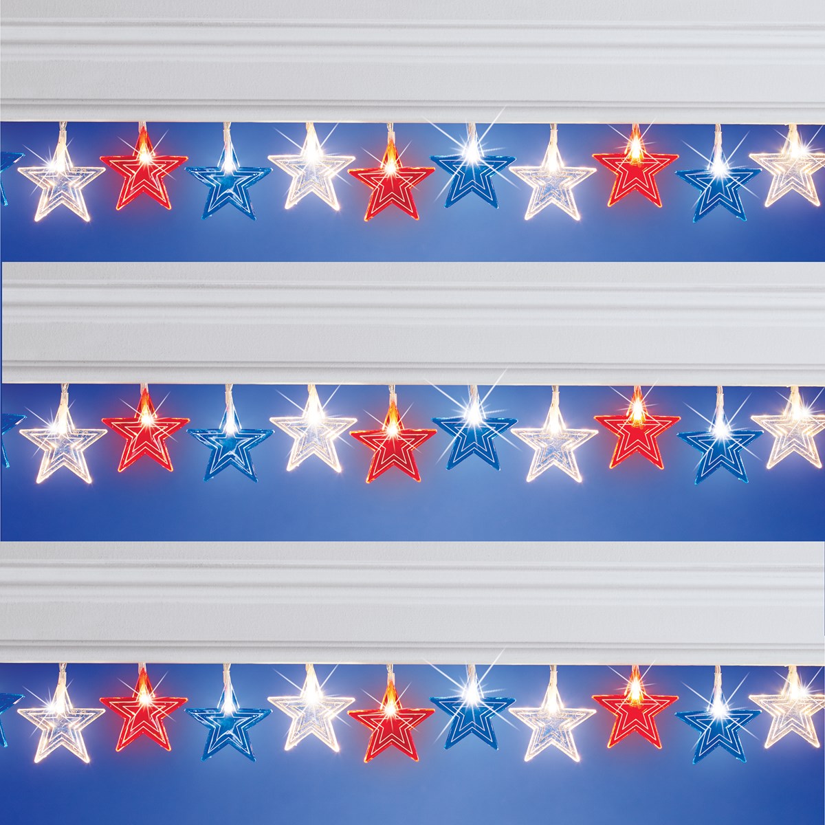 LED Lighted Patriotic Star-Shaped String Lights with 20 Lights ...