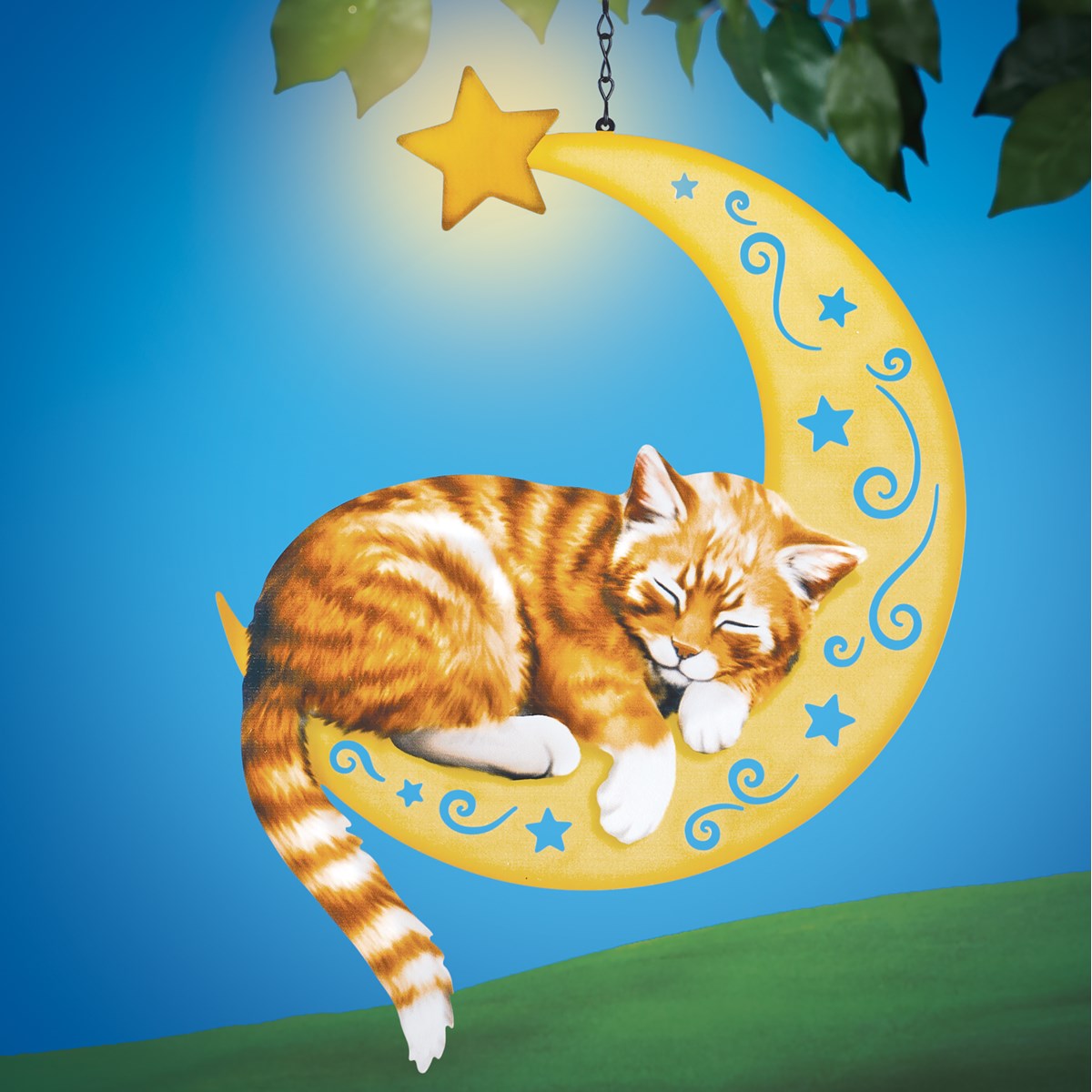 Hanging Sleeping Cat on Moon Solar Powered Decoration | Collections Etc.