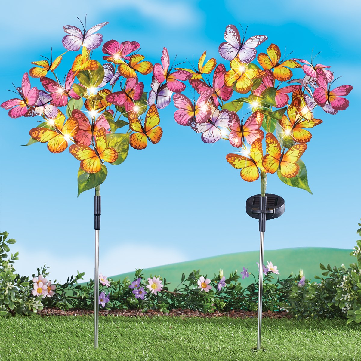 Set of 2 Butterfly Solar Lighted Garden Stakes with Adjustable Branches ...