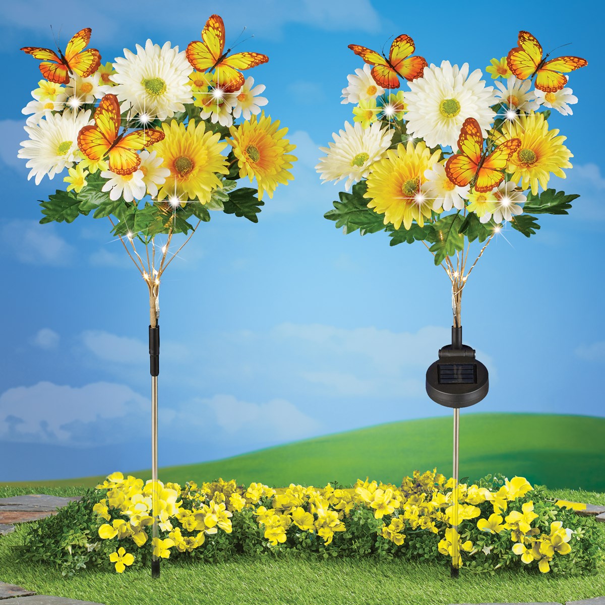 Solar Powered Daisy and Butterfly Stakes - Set of 2 | Collections Etc.