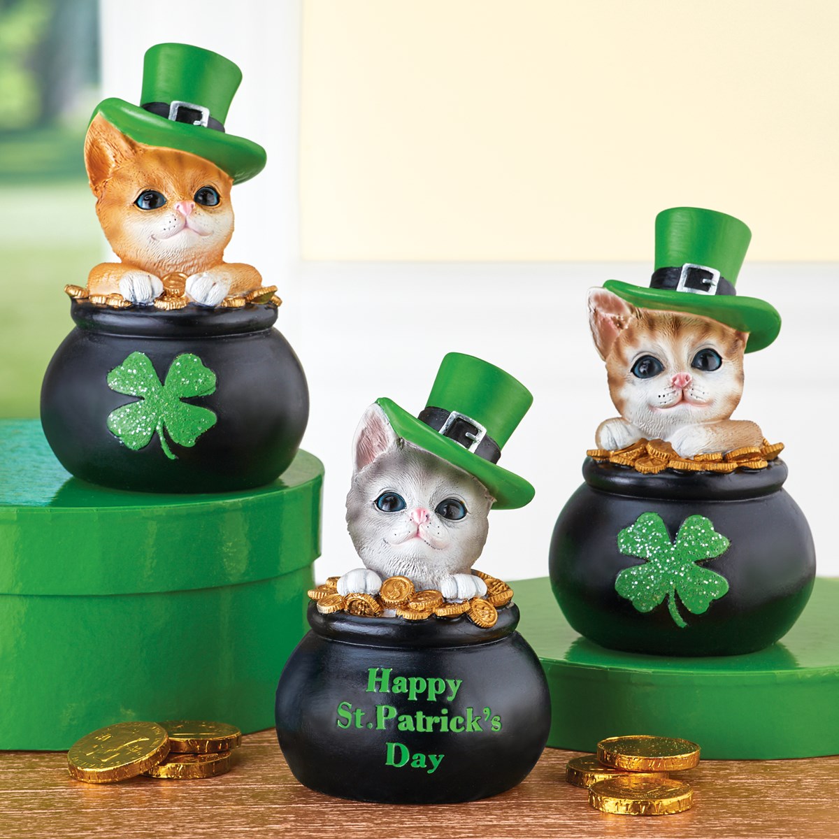 Playful St. Patrick's Day Cat Sitters - Set of 3 | Collections Etc.