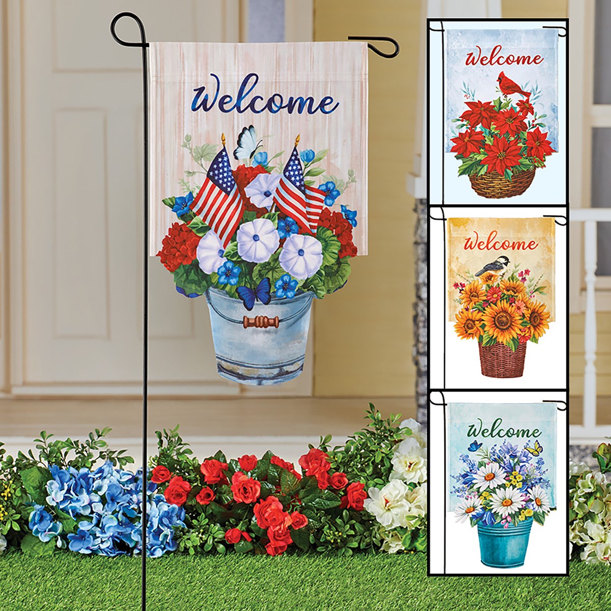 Seasonal Floral Welcome Garden Flags - Set of 4 | Collections Etc.
