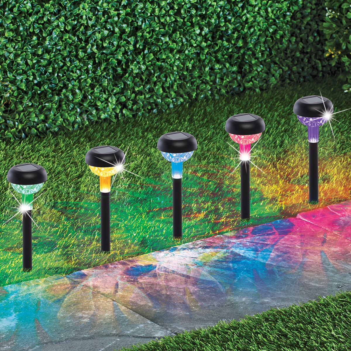 Set of 5 Colorful Color Changing Solar Pathlights, 11.5"H | Collections ...
