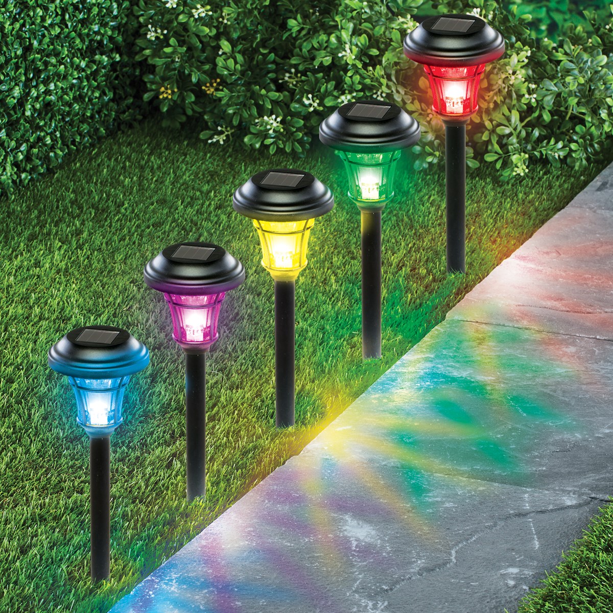 Solar Powered Color-Changing Path Lights - Set of 5 | Collections Etc.