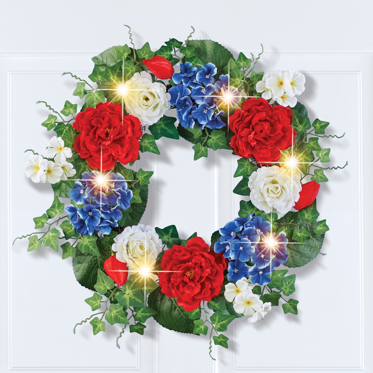 LED Lighted Americana Rose Hanging Wreath | Collections Etc.