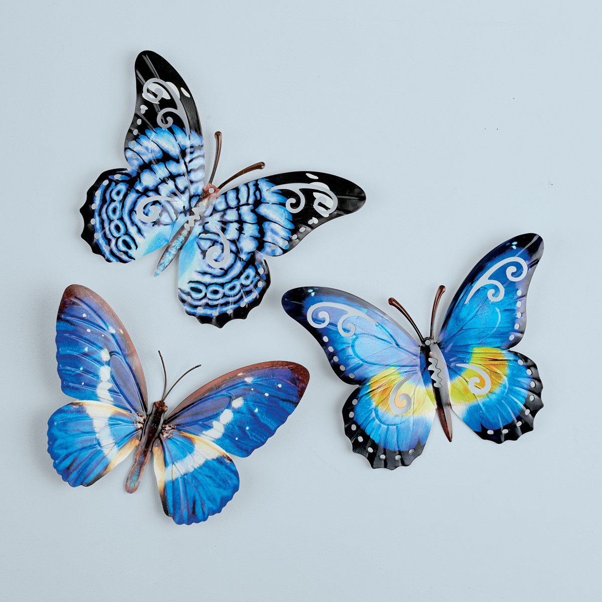 Hand-Painted Vivid Blue Butterfly Metal 3-Piece Wall Set | Collections Etc.
