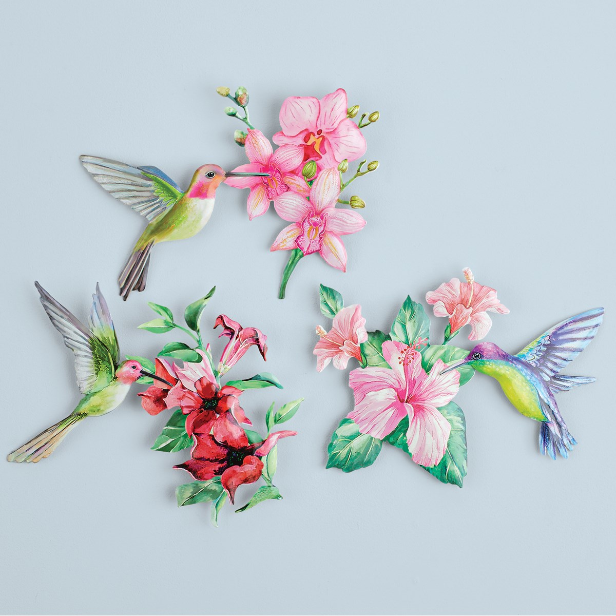 Hand-Painted Hummingbird Floral 3-Piece Metal Wall Set | Collections Etc.