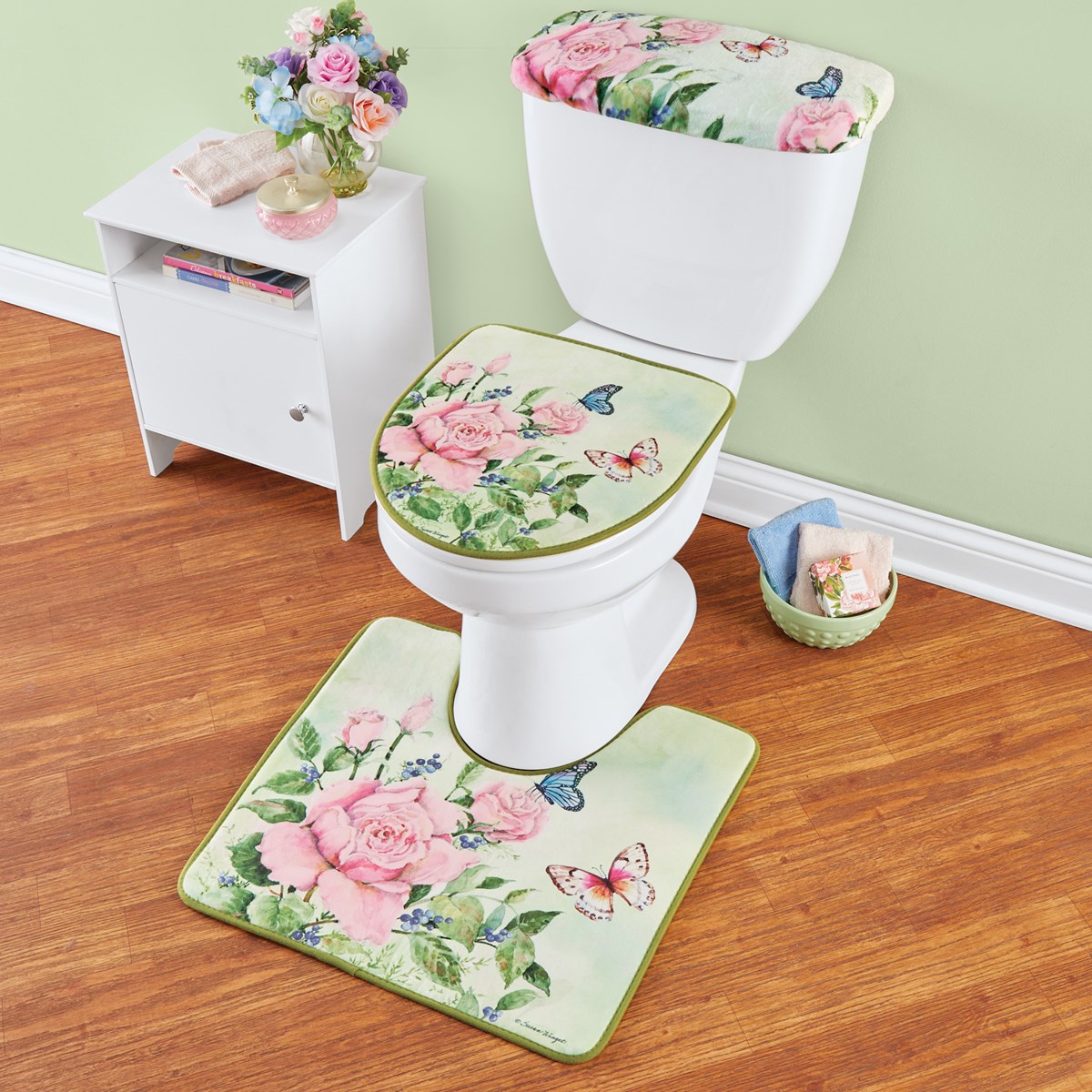 Colorful Butterfly Rose 3-Piece Commode Set | Collections Etc.