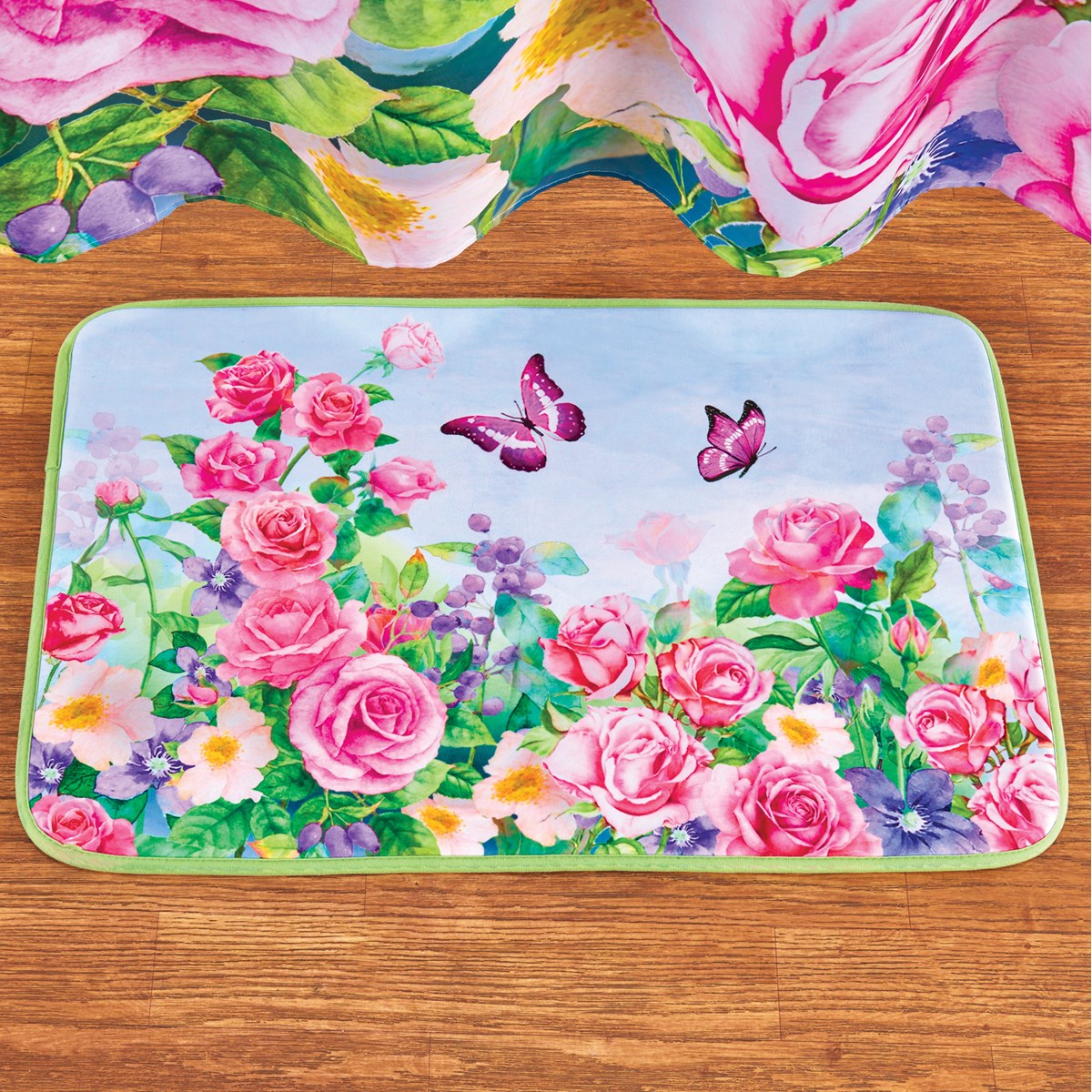 Elegant Colorful Butterfly Garden Cushioned Bath Mat | Collections Etc.