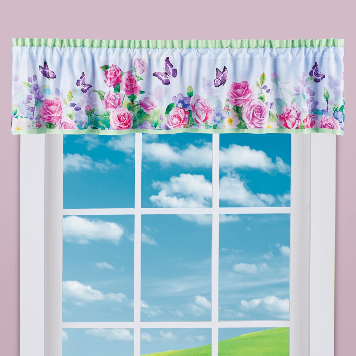 Elegant Colorful Butterfly Garden Window Valance | Collections Etc.