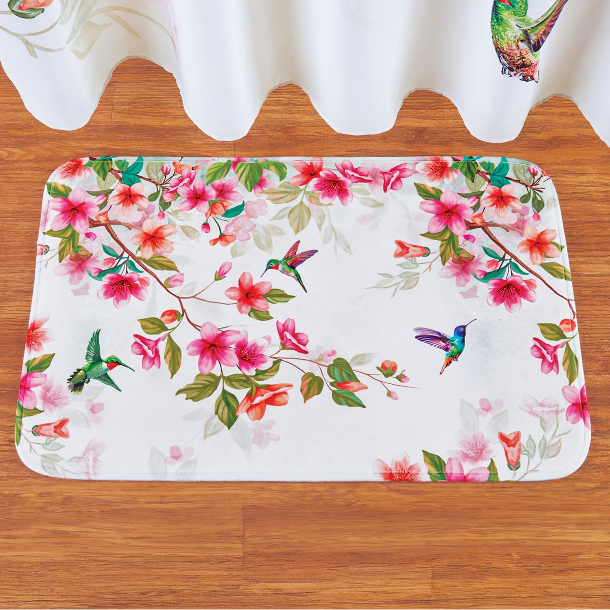 Vibrant Hummingbird Floral Cushioned Skid-Resistant Bath Mat ...