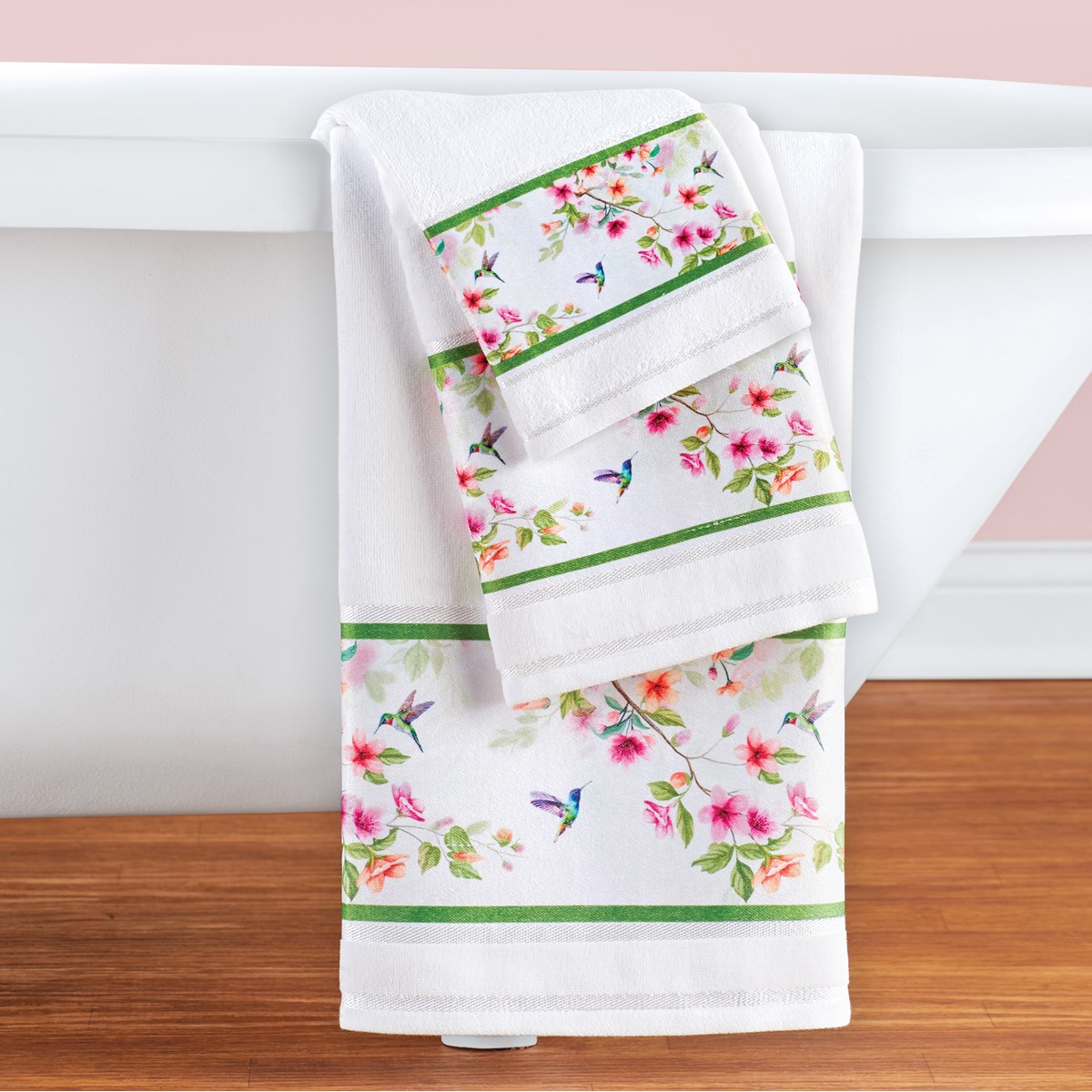 Vibrant Hummingbird Floral 3-Piece Bath Towel Set | Collections Etc.