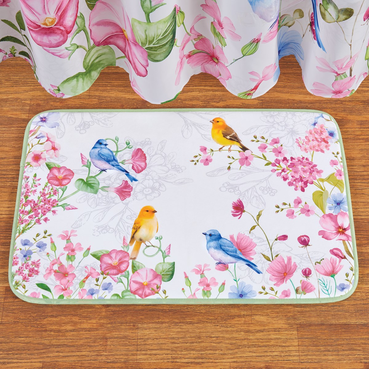 Colorful Birds on Flowering Branch Bath Mat | Collections Etc.