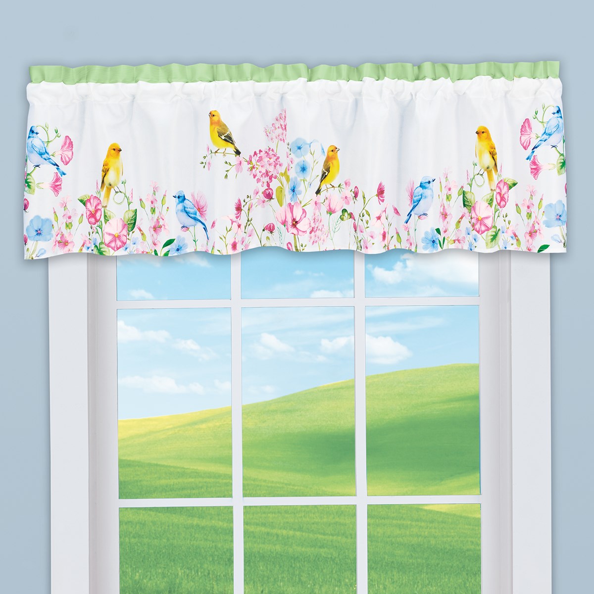 Colorful Birds on Flowering Branch Printed Window Valance | Collections ...