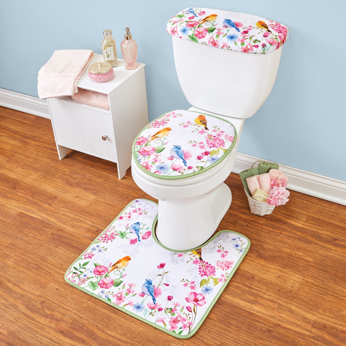 Colorful Birds on Flowering Branch 3-Piece Commode Set | Collections Etc.