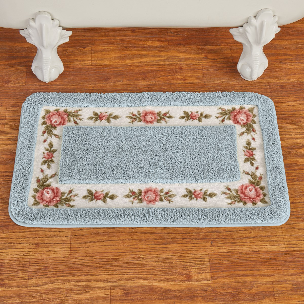 Tufted Rose Border Skid-Resistant Bath Rug | Collections Etc.