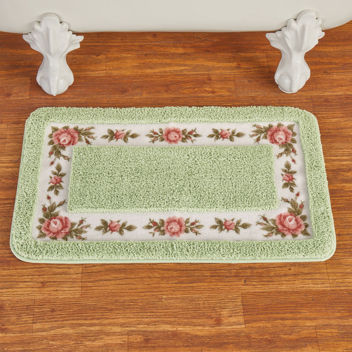 Tufted Rose Border Skid-Resistant Bath Rug | Collections Etc.