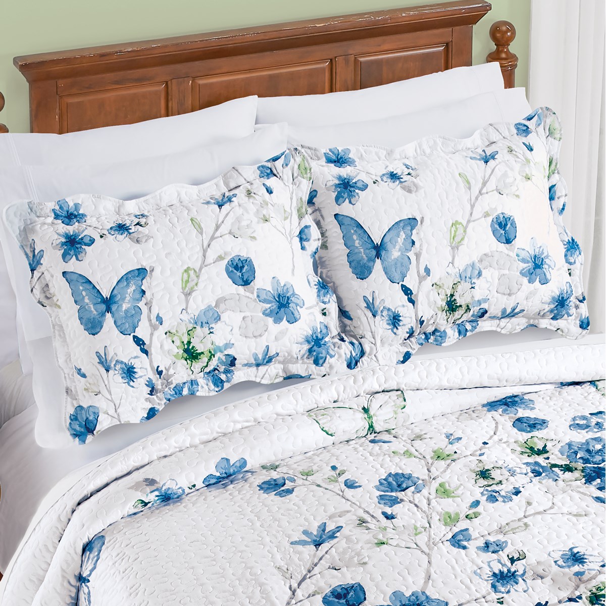 Kylie Blue Cherry Blossom Scalloped Edge Pillow Sham | Collections Etc.