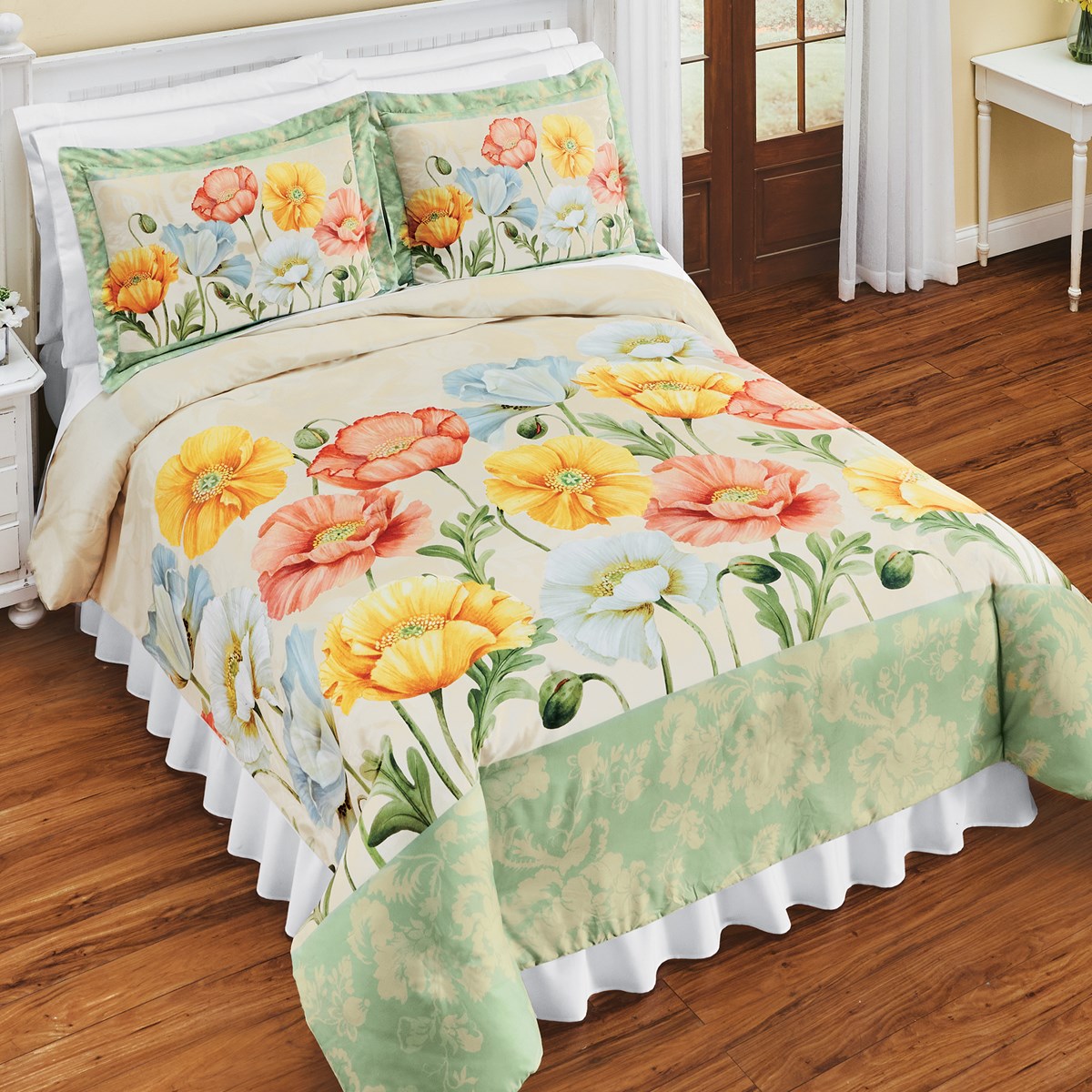 Vibrant Pastel Poppies 3-Piece Comforter Set | Collections Etc.