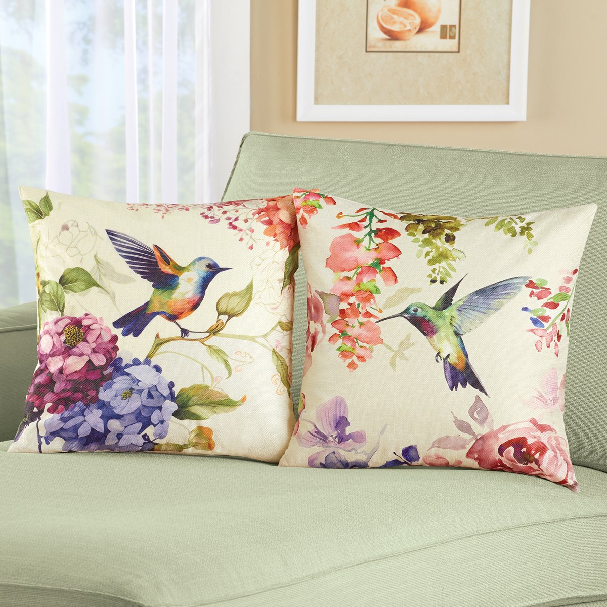 Floral Hummingbird 2-Piece Accent Pillow Set | Collections Etc.