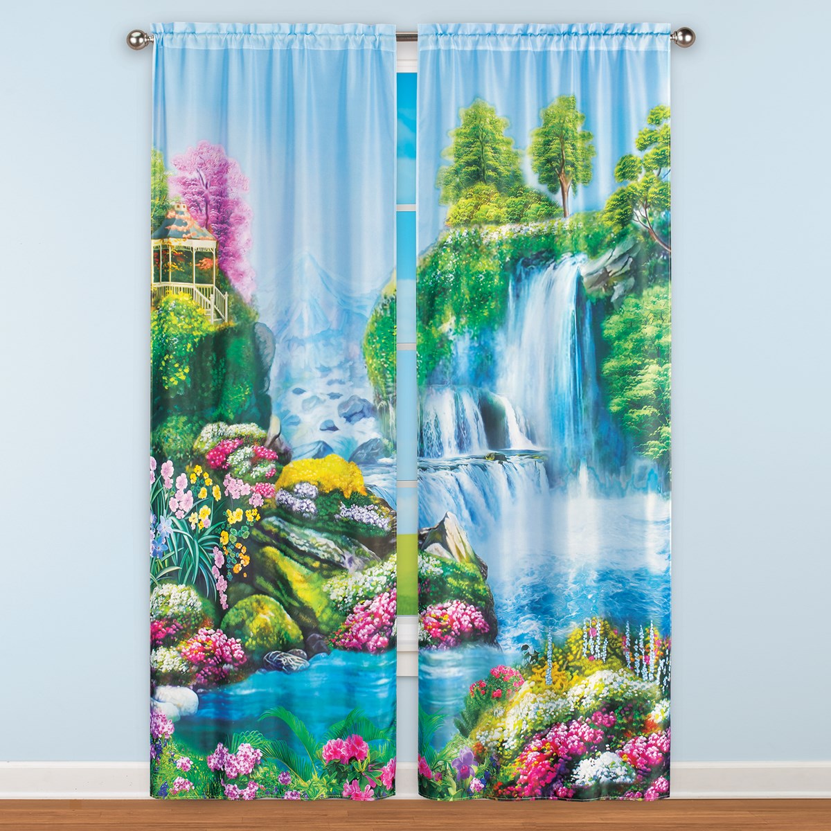 Floral Waterfall Scene Printed Curtain Panels | Collections Etc.