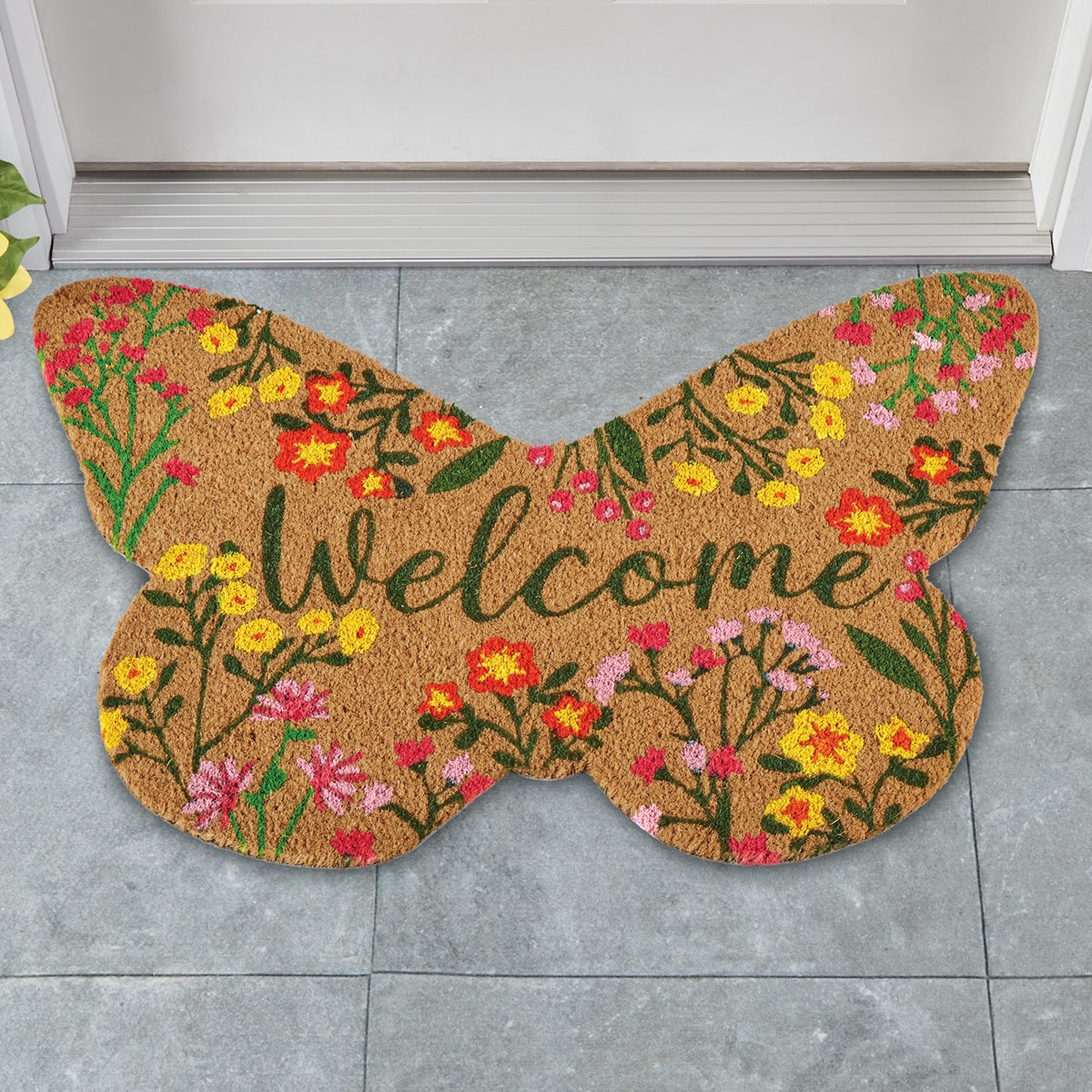 Butterfly-Shaped Skid-Resistant Coco Welcome Mat | Collections Etc.