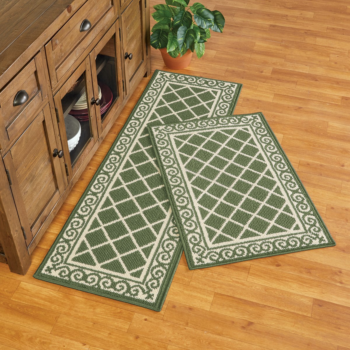 Lattice Design Scroll Border Skid-Resistant Accent Rug | Collections Etc.