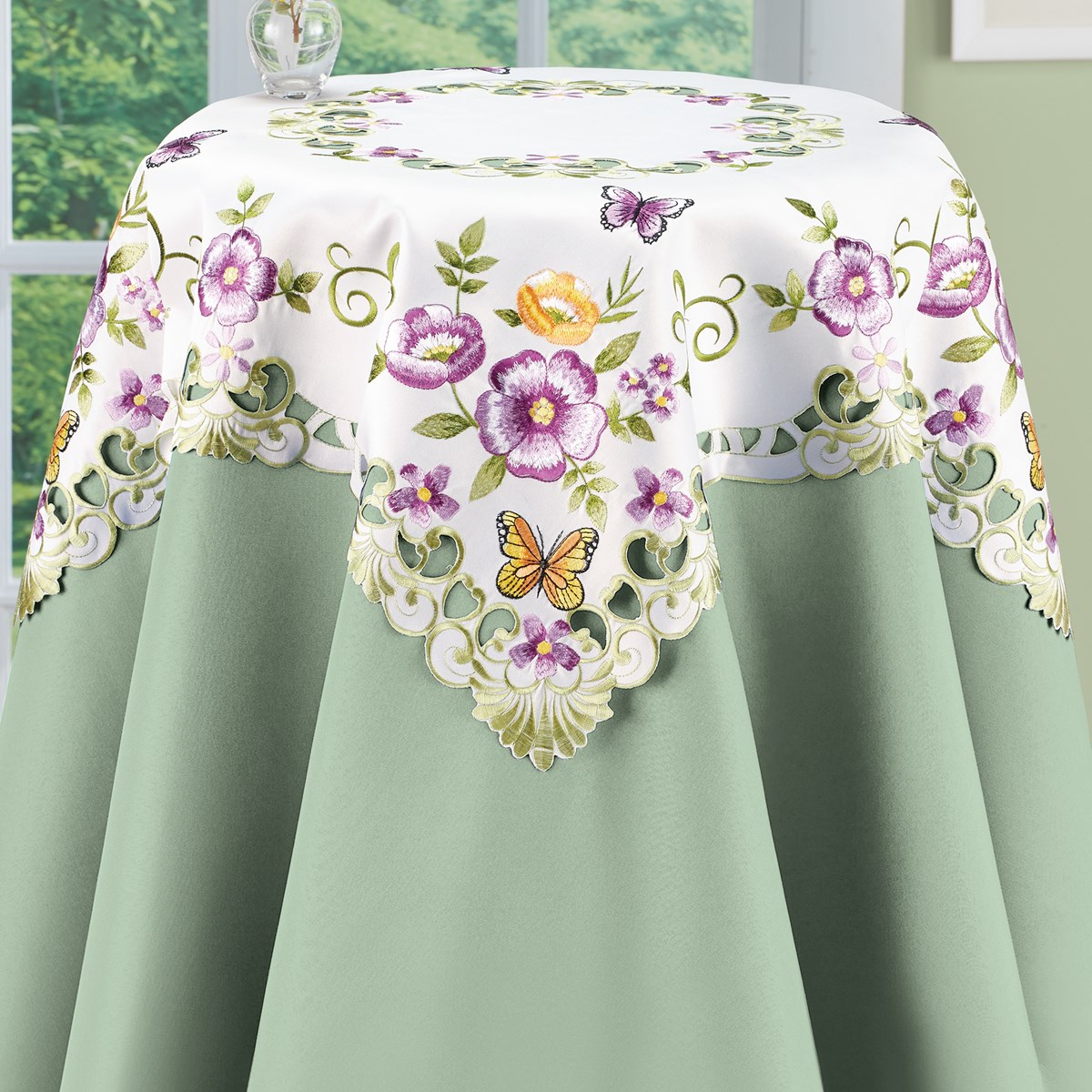 Butterfly Floral Embroidered Cutout Border Table Linens | Collections Etc.