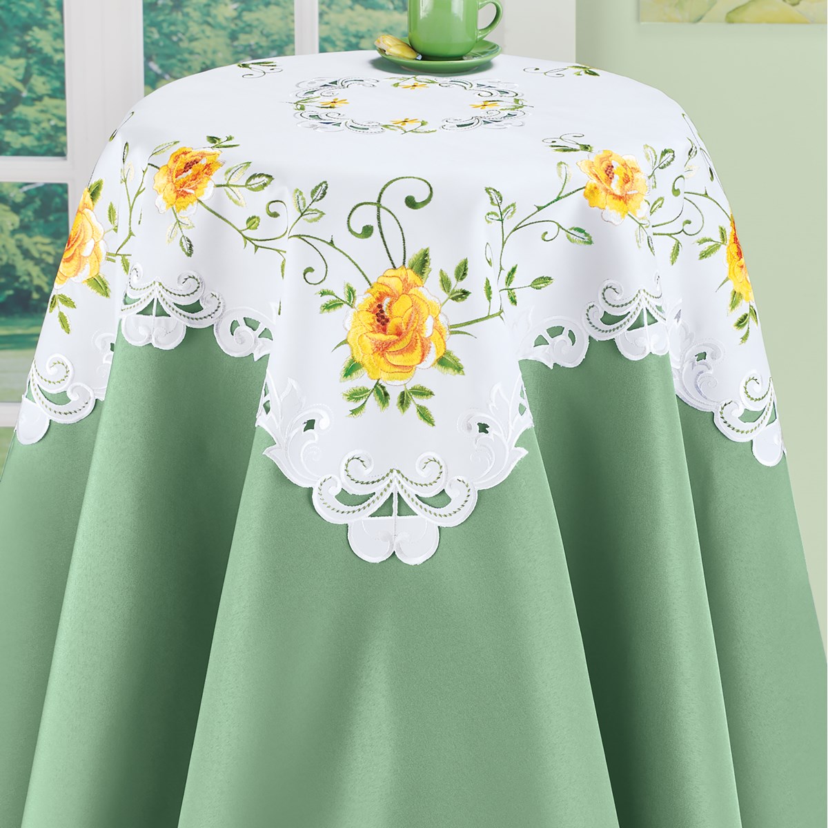 Embroidered Yellow Rose Vine Table Linens | Collections Etc.