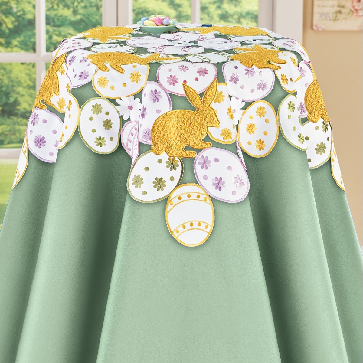 Embroidered Bunny Daisy Easter Eggs Linens | Collections Etc.