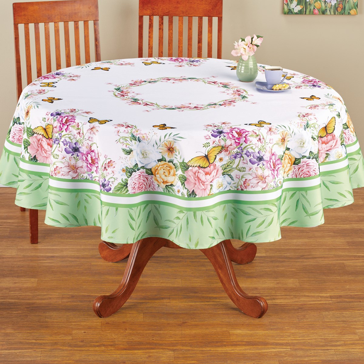 Beautiful Floral Garden and Butterflies Tablecloth | Collections Etc.