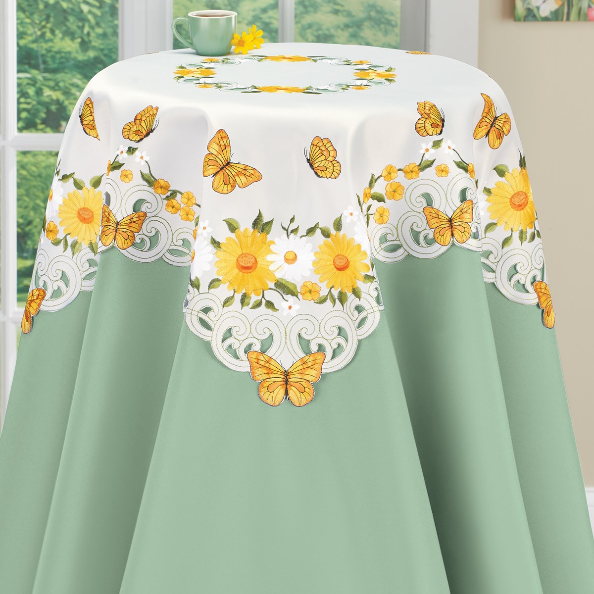 Daisy & Butterfly Embroidered Springtime Table Linens | Collections Etc.