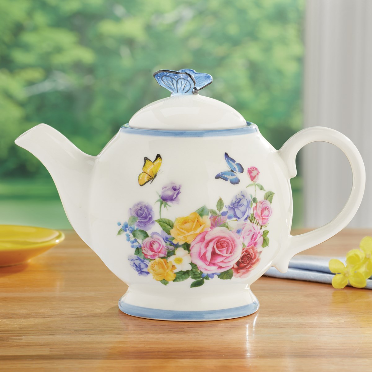 Hand-Painted Floral Garden Ceramic Teapot | Collections Etc.