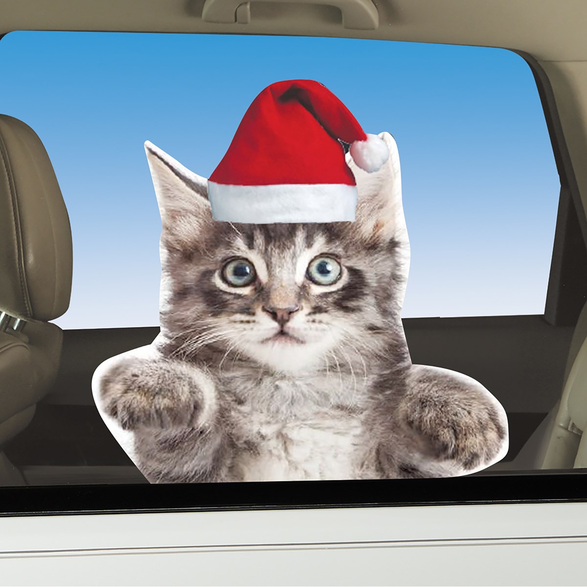 Paws Up Cat with Santa Hat Reusable Car Window Decal | Collections Etc.