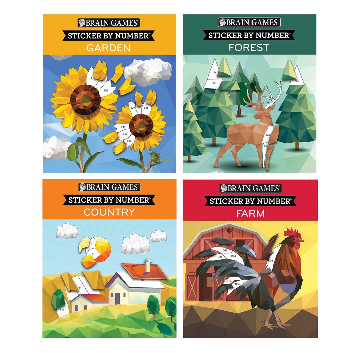 Brain Games Sticker By Number Books - Set of 4 | Collections Etc.