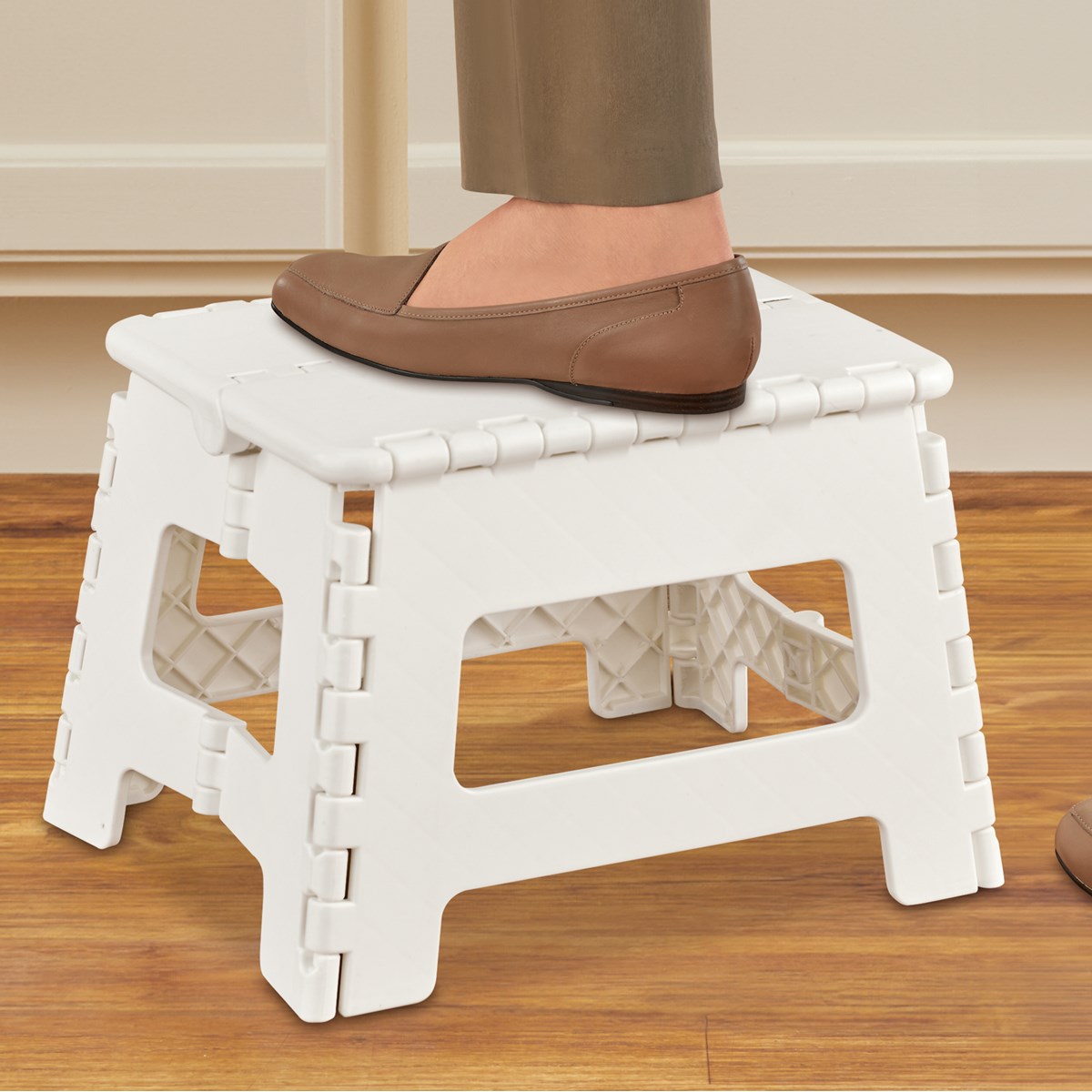 Convenient White Folding Compact Step Stool | Collections Etc.