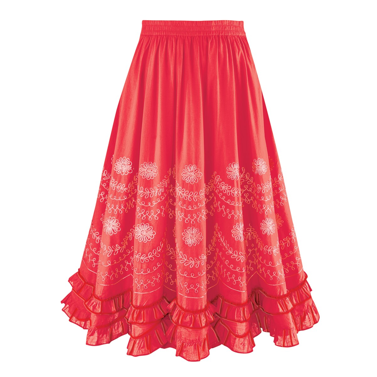 Stylish Embroidered Tiered Ruffle Trim Skirt | Collections Etc.